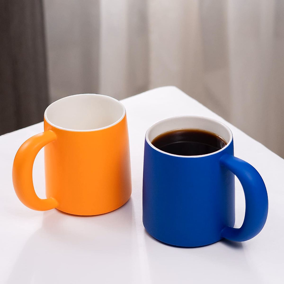 E-liu Big Coffee Mug Set of 2, Large Handle 16 Oz Blue Orange Combo Ceramic Mugs, Valentines Day Gifts Gift Mug for Latte, Cappuccino, Tea, Coffee Lovers Couples Mugs