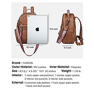 FADEON Mini Backpack Purse for Women, Designer Leather Cute Roomly Small Backpacks, Ladies Shoulder Backpack Fashion Handbag