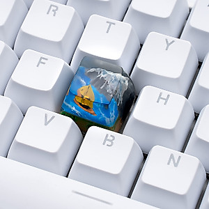 Ocean Key Artisan Keycaps for DIY Replacement Handmade Resin Keycaps for Decoration, Ship and Sea Handmade Resin Keycaps for Switch Gaming, Cherry MX Mechanical Keyboards (Yellow and Blue)