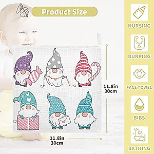 WIFIU Cute Gnomes Blue Burp Cloths for Boys Girls Pink Gift Sugar Baby Muslin Washcloths Newborn Soft Absorbent Face Bath Towel Kids Wash Cloth 12x12 Inch,3 Pack