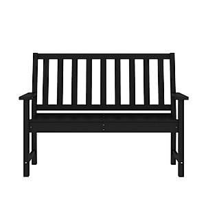Flash Furniture Ellsworth Indoor-Outdoor Bench with Arms, Commercial Grade All Weather Recycled HDPE, Contoured Seat, UV Fade Resistant, 50", Black