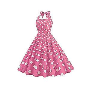 Lchiji Women Pink Gingham Swing Dress Vintage 1950s Cocktail Party Midi Dress Halter Neck Plaid A-Line Dress (Halter 2-Pink, M)