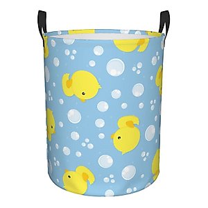 Gbuzozie 38L Round Laundry Hamper Cute Rubber Ducks Storage Basket Waterproof Coating Organizer Bin For Nursery Clothes Toys