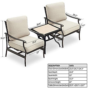 PatioFestival Outdoor Padded Conversation Set,Patio Furniture Sets Modern Bistro Cushioned Sofa Chairs with 5.1 Inch Thick Seat Cushions (3 PCS, White)