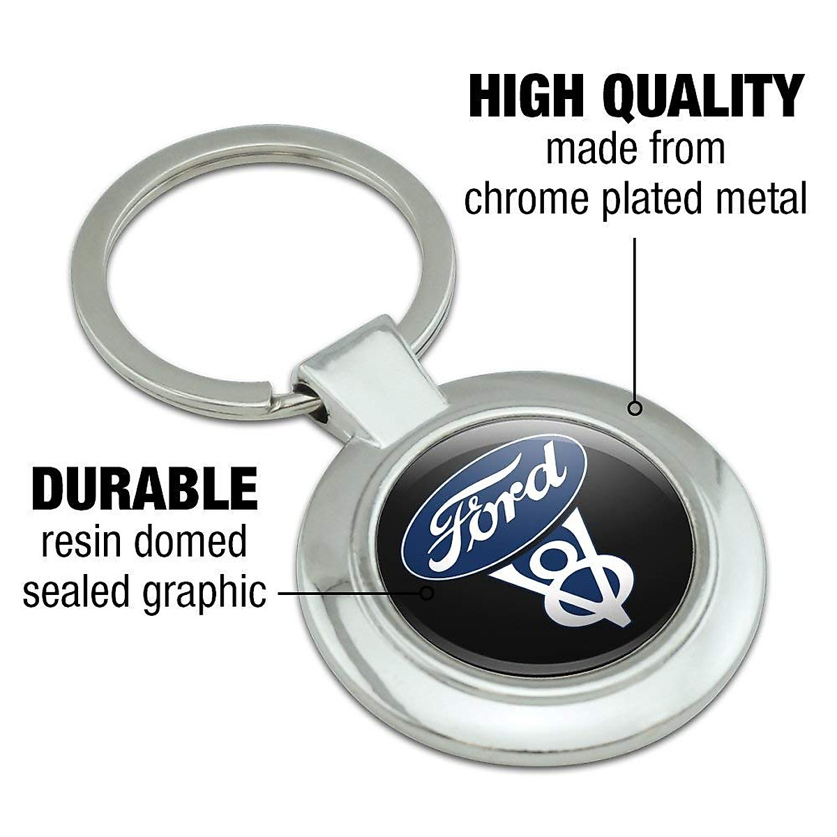 GRAPHICS & MORE Ford Vintage V8 Logo Keychain Classy Round Chrome Plated Metal