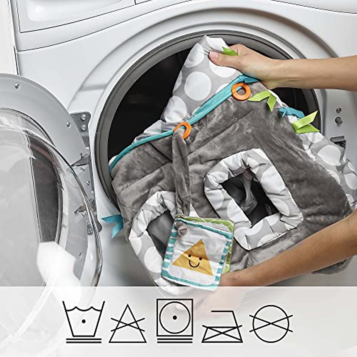 Boppy Preferred Shopping Cart and High Chair Cover with Storage Pouch, Gray Jumbo Dots with Changeable SlideLine Toy, Plush Minky Seat, 2-point Safety Belt, Wipeable and Machine Washable, 6-48 months