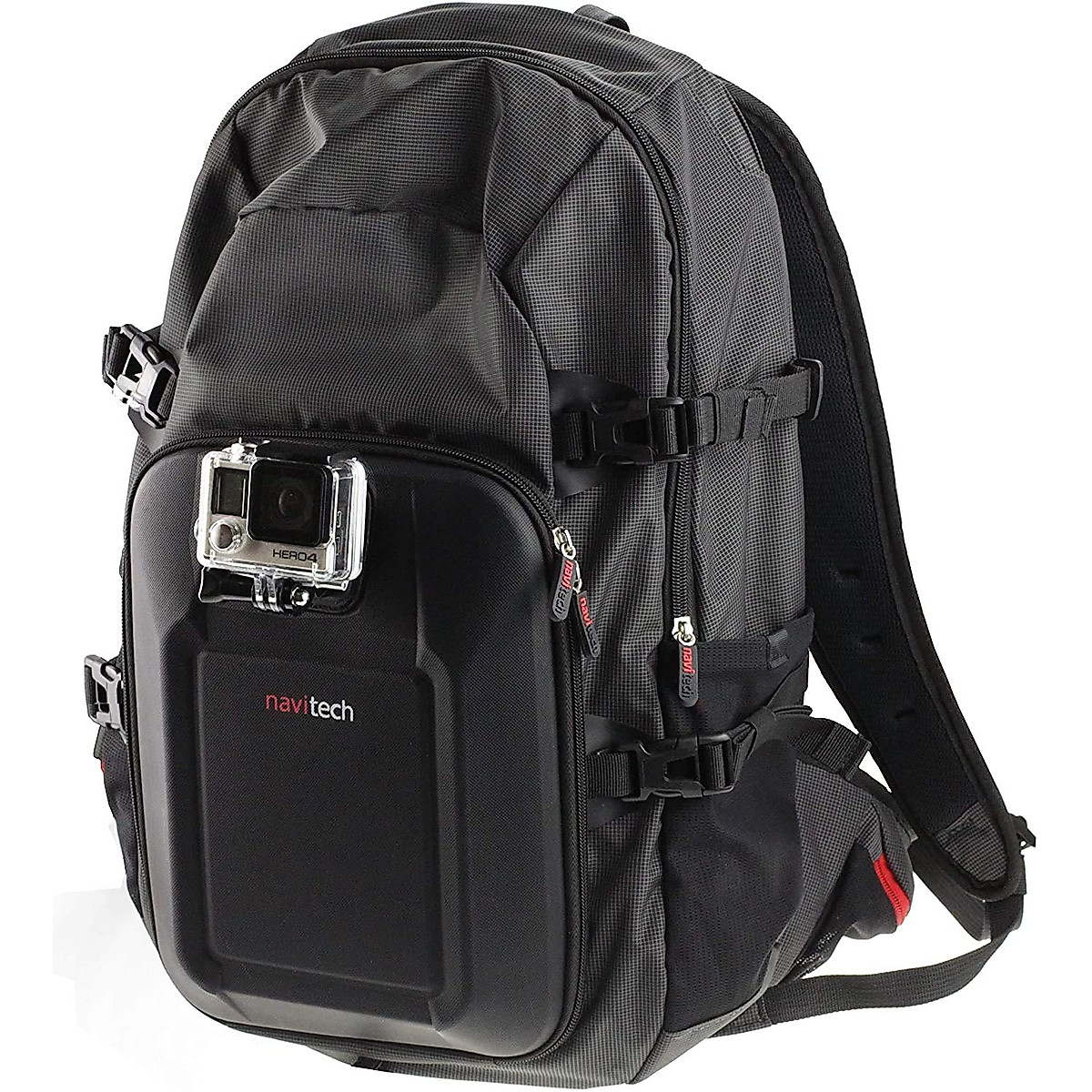Navitech Action Camera Backpack & Red Storage Case with Integrated Chest Strap - Compatible with AKASO V50 Pro Action Camera