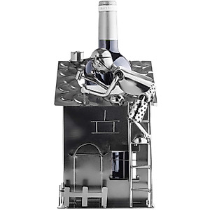 BRUBAKER Wine Bottle Holder 'Home Sweet Home' - Table Top Metal Sculpture - with Greeting Card