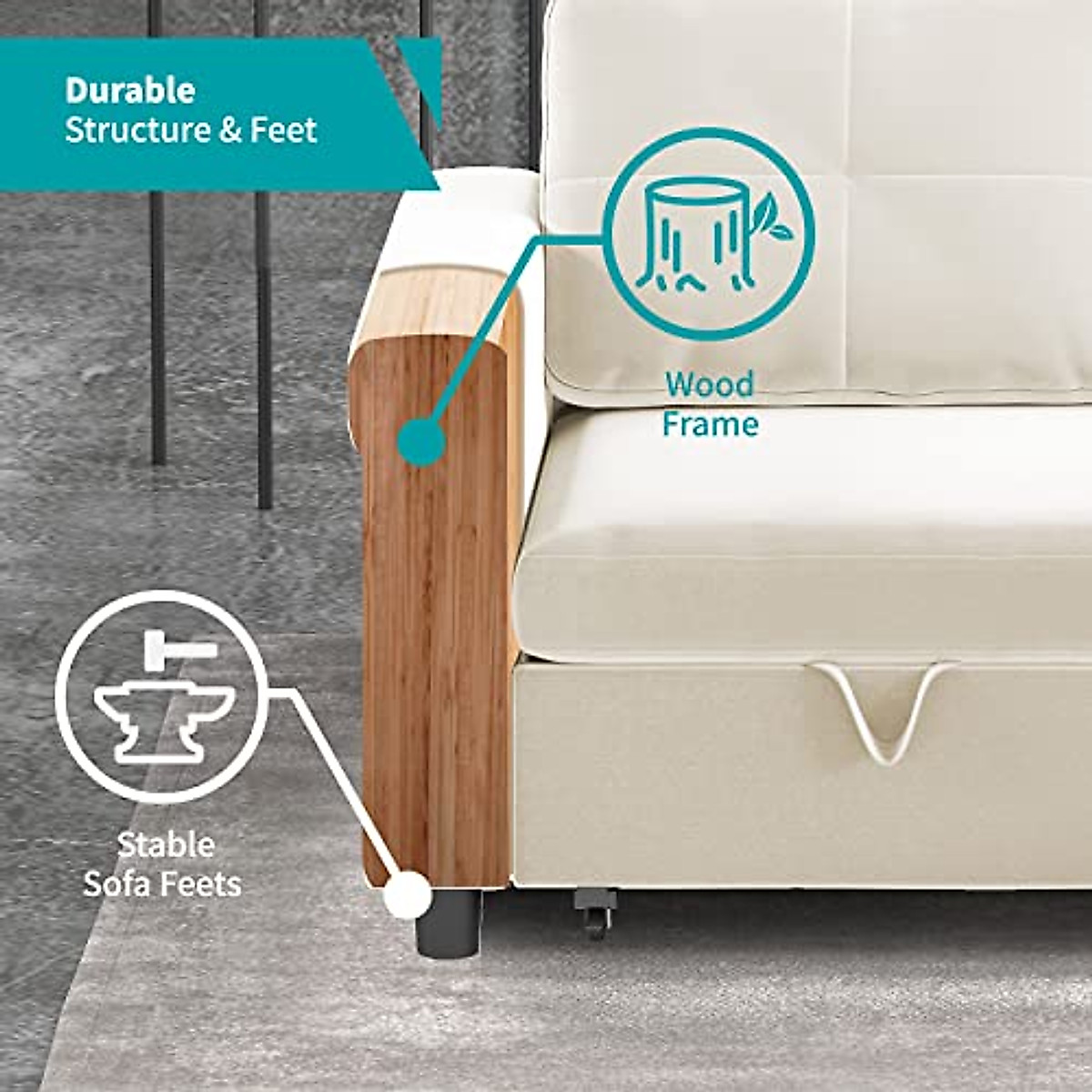 BALUS L-Shape Reversible Dutch Velvet Sleeper Sectional Sofa with Storage Chaise, Pull Out Sofa Bed, Corner Couch with Arms for Living Room, Home Furniture, Apartment, Dorm (Beige)