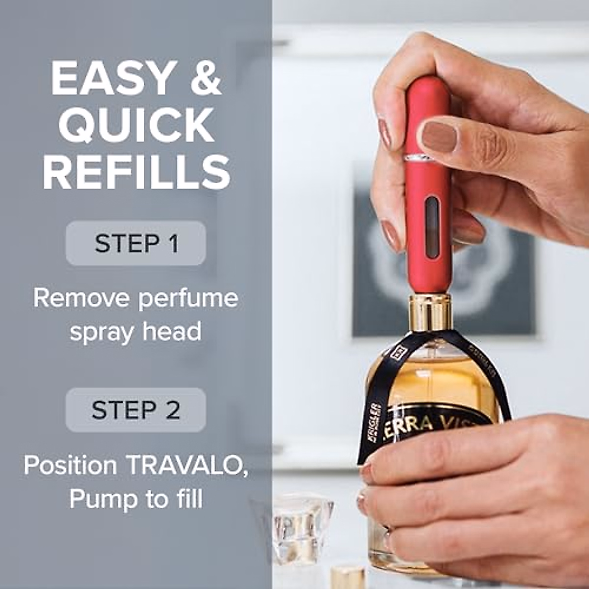 Travalo Classic HD Perfume Atomizer | Genie-S TSA Approved Travel Perfume Bottle Refillable | Reusable Airtight Easy-Fill Mini Pump Sprayer | Lightweight Elegant Design w/Volume Window | Red 0.17oz