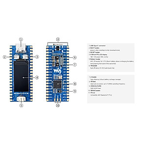 RP2040-LCD-0.96-M Mini Board High-Performance Pico-Like MCU Board with Pre-Soldered Header Based on Raspberry Pi Microcontroller RP2040,Onboard 0.96 inch LCD,USB-C Connector,Low-Cost