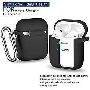 R-fun AirPods Case Cover, Soft Silicone Protective Cover with Keychain for Women Men Compatible with Apple AirPods 2nd 1st Generation Charging Case, Front LED Visible-Black