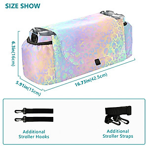 BOENLE Rainbow Leopard Universal Baby Stroller Organizer with Two Insulated Cup Holders Detachable Zipper Bag,Large Capacity for Baby Accessories