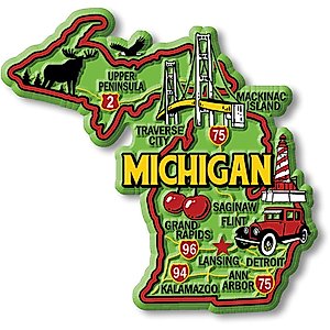 Michigan Colorful State Magnet by Classic Magnets, 3.6" x 3.4", Collectible Souvenirs Made in The USA