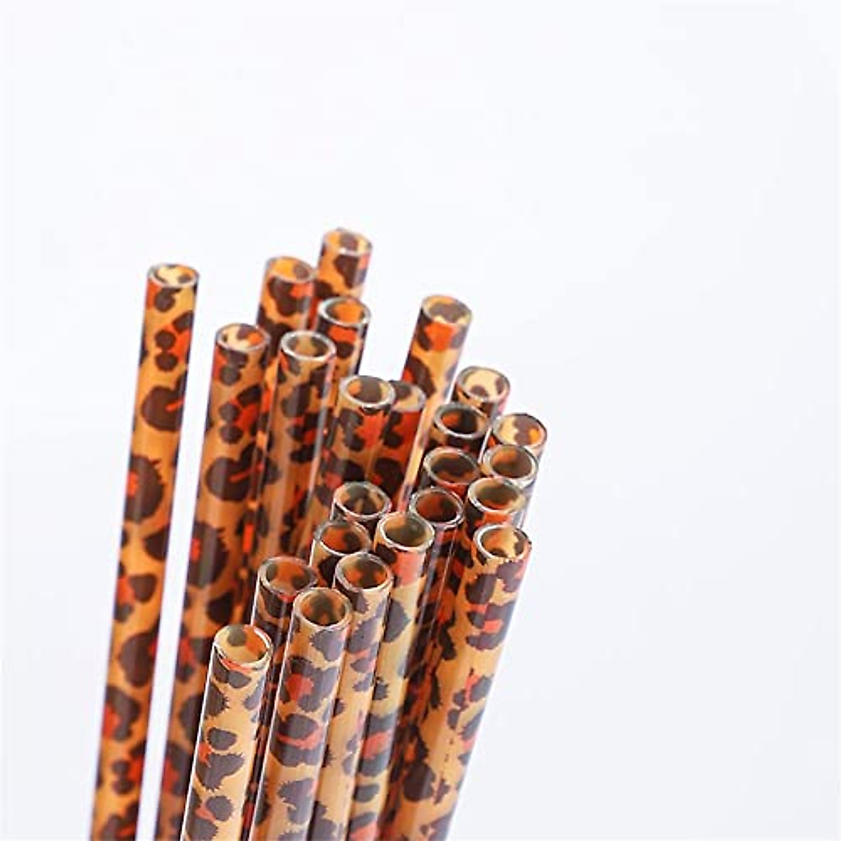 Peiking 20pcs Reusable Leopard Print Plastic Straws, Leopard Animal Drinking Straws and 1 Cleaning Brush for Jungle Animal Birthday Parties, Animal Birthday Party Favors