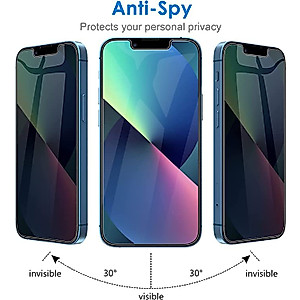 [2 Pack]Privacy Tempered Glass Screen Protector for iPhone 14/13/13 Pro, Waterproof and Shatter-Proof iPhone Screen Protector, 9H Hardness, Highly Responsive, Facial Recognition Enabled