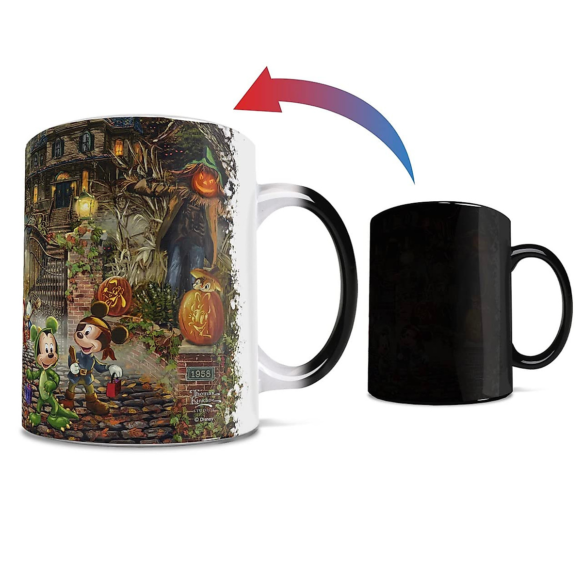 Morphing Mugs Disney – Mickey and Minnie Halloween Fun – Thomas Kinkade Studios - One 11 oz Color Changing Ceramic Mug – Image Revealed When HOT Liquid Is Added!