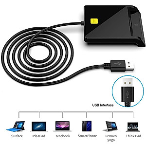 CAC Reader DOD Military USB Common Access, USB Type A DOD Military USB Common Access CAC Smart Card Reader and ID CAC Card Reader,Compatible with Mac Os, Windows,Linux
