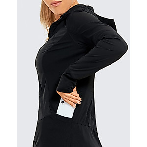 CRZ YOGA Women's Lightweight Breathable Athletic Jackets Full Zip Sweatshirt Running Hoodies with Pockets Black Small