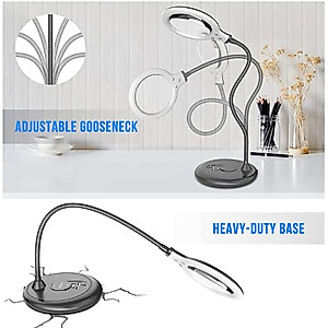2 USB Rechargeable 5X Magnifying Glass with Light and Stand, Large Desktop Magnifying Lamp for Reading, Hobbies, Crafts, Workbench