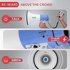 PYLE Portable Megaphone Speaker PA Bullhorn - Built-in Siren, 50W Adjustable Volume Control in 1200 Yard Range, Ideal for Any Outdoor Sports, Cheerleading Fans & Coaches, or for Safety Drills