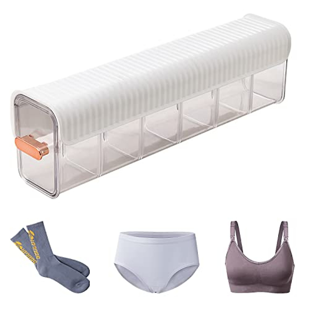 Qoyntuer Wall Mounted Underwear Drawer Organizer, Switchable 6 Cell Drawer Acrylic Sock and Underwear Organizer Anti Dust Underwear Storage Boxes for Underwear, Bra,Socks,Ties,Belts