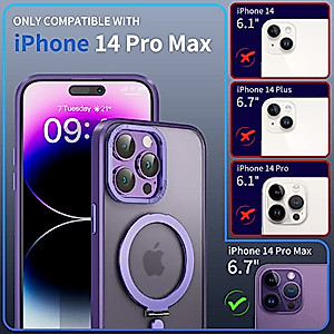 niufoey for iPhone 14 Pro Case with Magnetic Invisible Stand [Compatible with Magsafe] Shockproof Slim Translucent Matte Cases for iPhone 14 Pro 6.1 Inch,Deep Purple