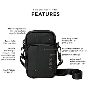 VOORAY 1L Lightweight Core Crossbody Bag – Small Lightweight Travel Bag, Small Gym Bag for Women and Men with Adjustable Belt, Overnight Bag, Everyday Bag, Hospital Bag