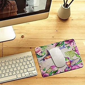 Vintage Bird Floral Anti Slip Rubber Mouse Pad Watercolor Garden Decor Tropical Plant Calla Lily Hummingbird for Wireless Mouse, Computers, Laptop, Office 9.4L x 7.9W Inch