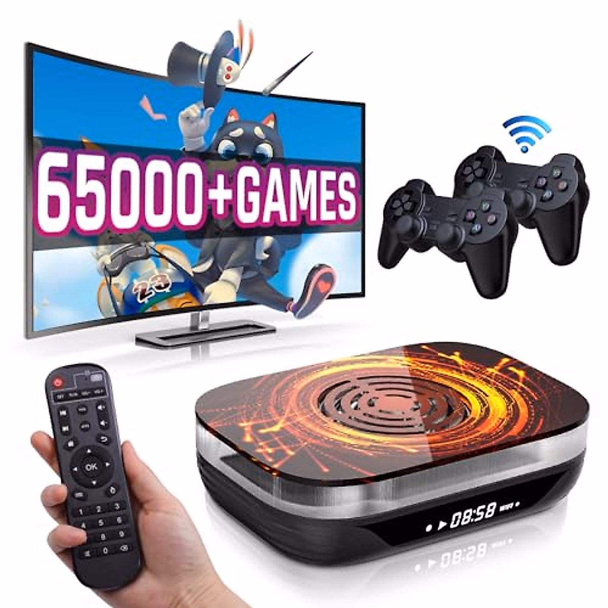 Lutonvia Retro Game Console Super Console x4 Plus Bulit in 65000+ Games, Emuelec 4.6/Android 11.0/CoreEL All in 1, Retro Video Game Console S905X4 Chip, 8K UHD Output, 2.4G/5G, BT 4.0(256G)
