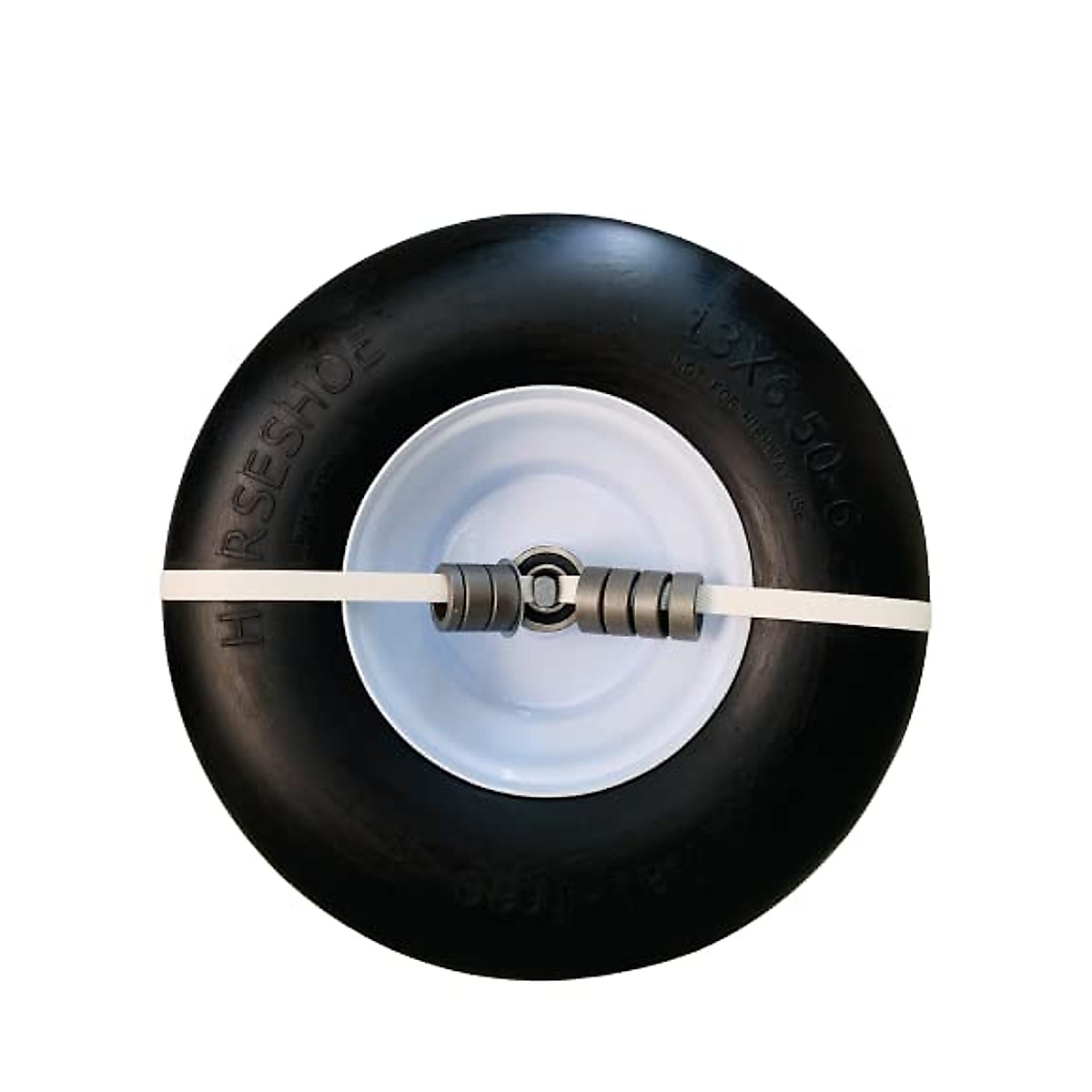 N12 2 New HORSESHOE 13x6.50-6 Flat-Free Lawn Mower Smooth Tires with Steel Rim for Garden Tractor - Hub Length 4 Inch -7.1 5/8 Precision Bearing 136506 T161, 13x6.50x6 13X6.5X6