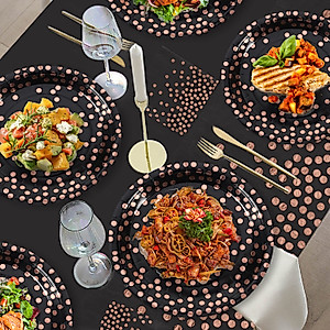 CENLBJ Black and Rose Gold Paper Plates- 100 Pack- 50 x 9 Dinner Plates & 50 x 6.5 Napkins, Black Paper Plates and Black Napkins Party Supplies for Birthdays and All Occasions