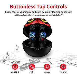 AMAFACE Wireless Earbuds for Youth Guys, Truly Wireless Headphones Stereo Sound in-Ear with Mic Touch Control, Sweat-Proof Bluetooth 5.0 Noise Reduction Earphones with Cartoon Red Charging Case