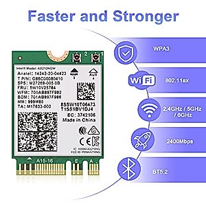 AX210 Card WiFi for Laptop,Wireless Module for Laptop Desktop with Bluetooth 5.2,Wi-Fi 6E AX210NGW 802.11ax Internal Wireless Network Card M.2/ NGFF for Laptop and PC Support Windows 10 11 64bit