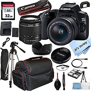 Canon EOS 250D (Rebel Sl3) DSLR Camera w/EF-S 18-55mm F/3.5-5.6 Zoom Lens + 32GB Memory + Case + Tripod (20pc Bundle) (Renewed)