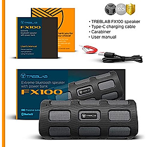 TREBLAB FX100 - Portable Bluetooth Speaker, 20W Rugged Outdoor Speaker, 35H Battery, IPX7 Waterproof Speaker with Metal and Rubber Body, Wireless Speaker w/Powerbank for Work, Travel, Bike, Beach