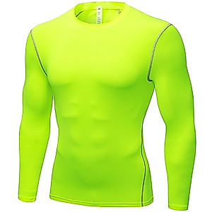 Fluorescent Green Compression Shirts Mens Long Sleeve Running Gym Top Shirts Lightweight Sports Baselayer Undershirt