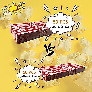 YESMONA 50 Pcs Flat Bottom Popcorn Bags, 2 oz Paper Popcorn Bags for Family Movie Night Baseball Themed Carnival Christmas Birthday Party …