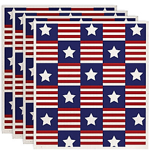 AnyDesign American Flag Swedish Dishcloth Stars Stripes 4th of July Kitchen Towels Reusable Washable Cotton Dish Towels for Independence Day Home Party Cleaning, 7 x 8, 4 Pack
