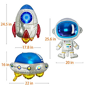 24Pcs 4D Galaxy Space Man Balloons Cartoon Inflatable Rocket Astronaut Earth Spaceship Planet Party Supplies Happy Birthday Decoration Moon Star Foil for Boy Kid Baby Shower Airship Wedding Tablecloth