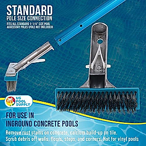 U.S. Pool Supply 5" Stainless Steel Wire Bristle Pool Brush, HD Aluminum Pole Handle - Clean Remove Rust Stains on Concrete, Calcium Build-Up on Tiles, Scrub Debris Off Walls, Floors, Steps, Corners
