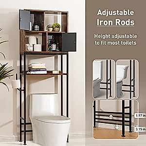 Becko US Over The Toilet Storage Rack with Cabinet, 4-Tier Freestanding Bathroom Storage Organizer Shelf with Toilet Paper Holder