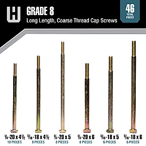 Workshop Hardware 46 Piece Fastener Assortment Kit, Grade 8 Hex Cap Screw Set, USS 1/4 & 5/16 Diameter, Gray, Stainless Steel