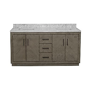 Kitchen Bath Collection Peyton 72-inch Double Bathroom Vanity (Carrara/Gray Oak): Includes Gray Oak Cabinet with Stunning Carrara Marble Countertop and White Ceramic Sinks