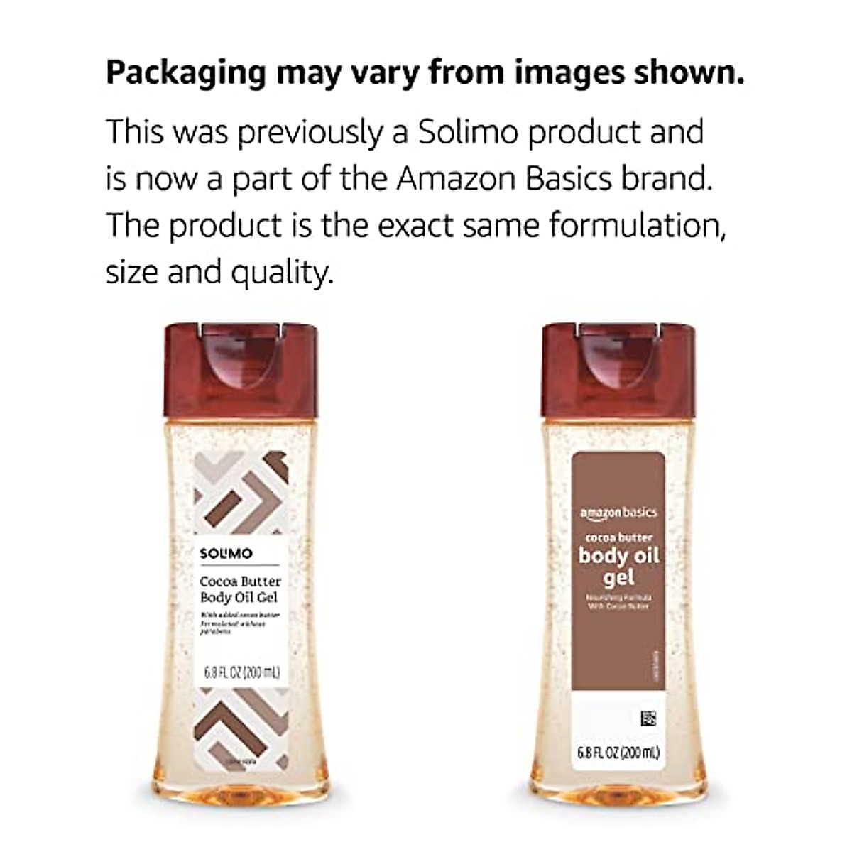 Amazon Basics Body Oil Gel with Cocoa Butter, Paraben Free, 6.8 Fl Oz (Pack of 1) (Previously Solimo)