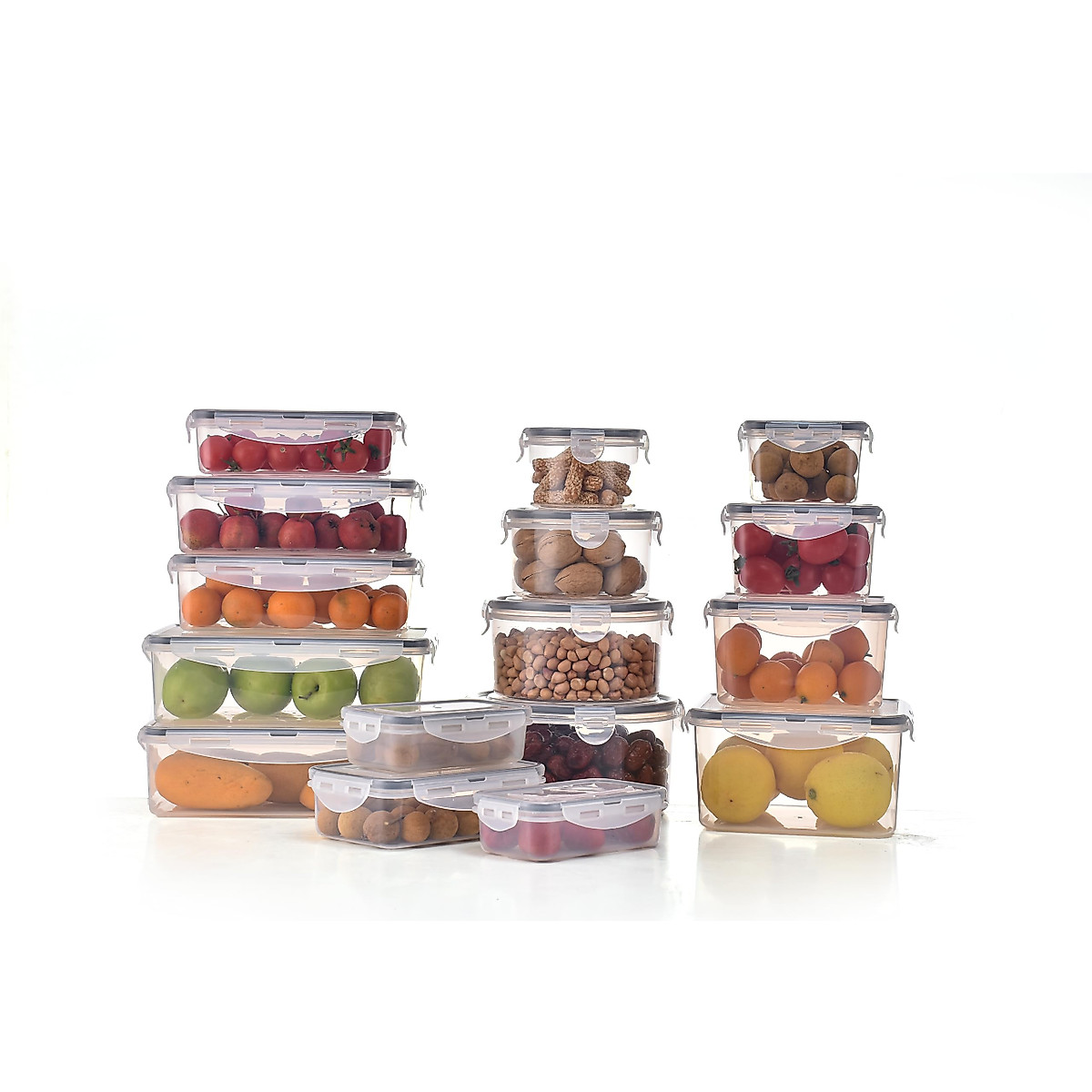 Class Frogs 32 high-capacity food storage containers (16 containers+16 lids), lunch box, bread storage box, pantry and kitchen container, leak proof, BPA free, Transparent, CNTZ-A111