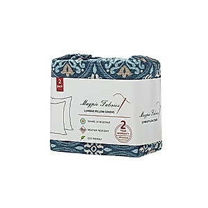 MAGPIE FABRICS Pack of 2 Outdoor Indoor Lumbar Pillow Covers 12"x20", Waterproof Rectangular Decorative Throw Pillowcase Shell Cushion Sham for Patio Garden Balcony Tent Couch - Morgan Medal Blue