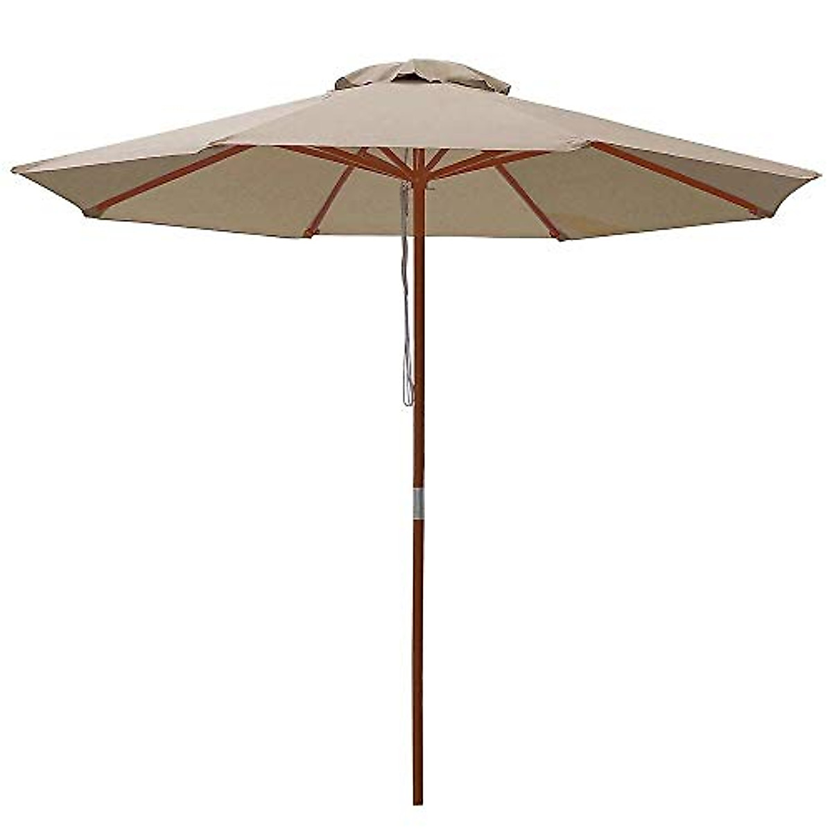 Yanika 9ft Wooden Patio Umbrella - Outdoor Umbrella with Stand - Outside Umbrella for Patio, Garden, Lawn, Deck, Backyard, Pool Yard, Beach Sunshade (Tan)