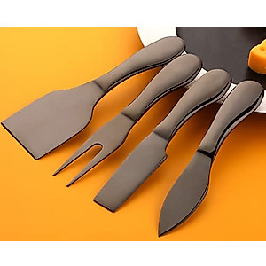 Black Cheese Knives Set 6 Piece Slicer Cutter Fork Spreader Tool Collection Stainless Steel