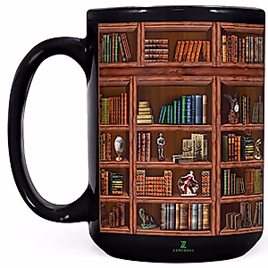 2IMT Library Bookshelf Mugs Book Lovers Coffee Mug - Librarian Coffee Mug Book Club Cup Bookish Items Bookworm Mug Gifts for Readers Book Lovers Black Mug 15oz